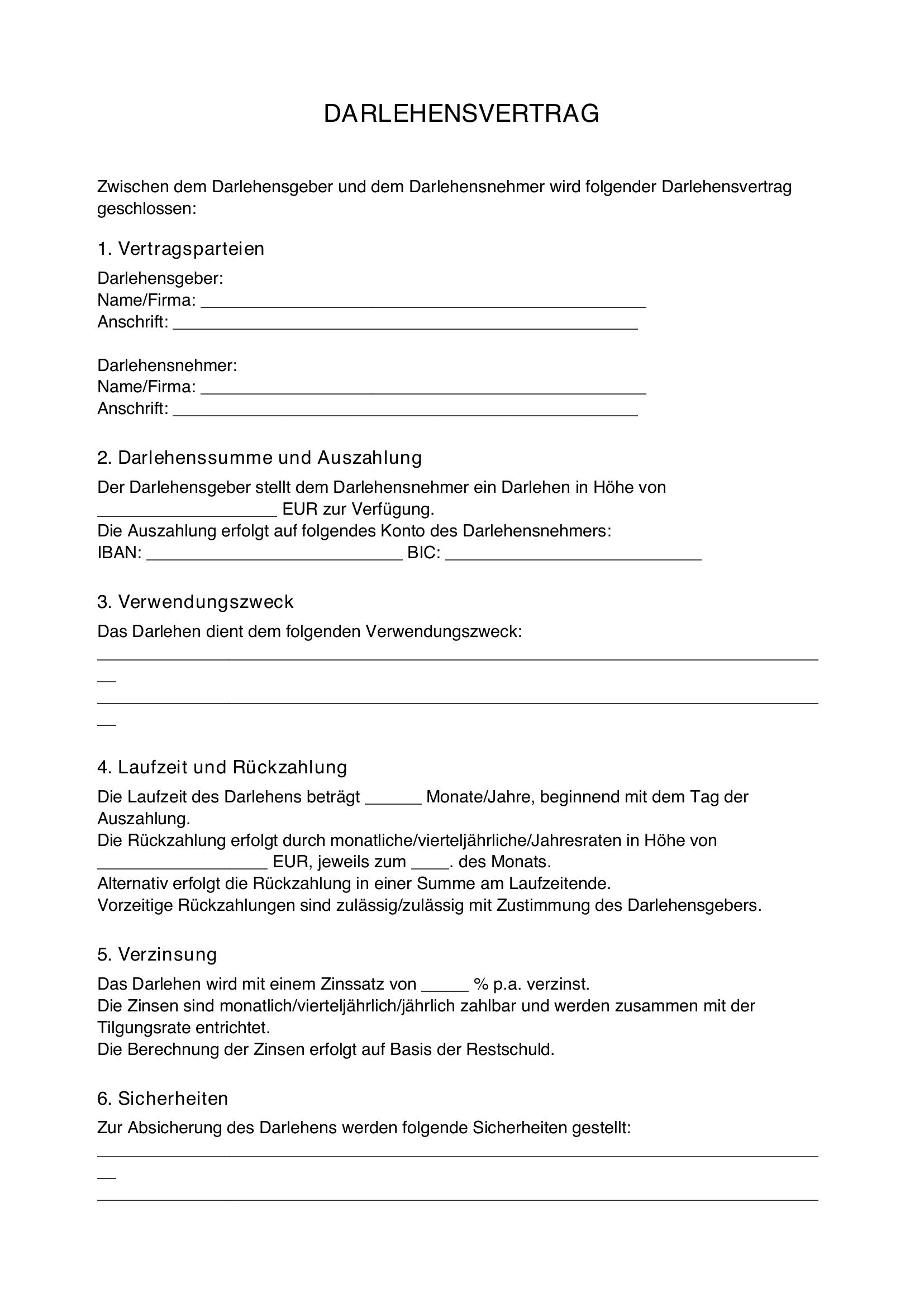 Darlehensvertrag Muster Ihk